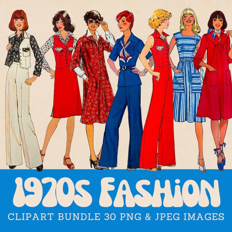 1970s Clipart Women's Fashion Clipart Bundle Groovy 70s Retro Fashion Clipart - Etsy