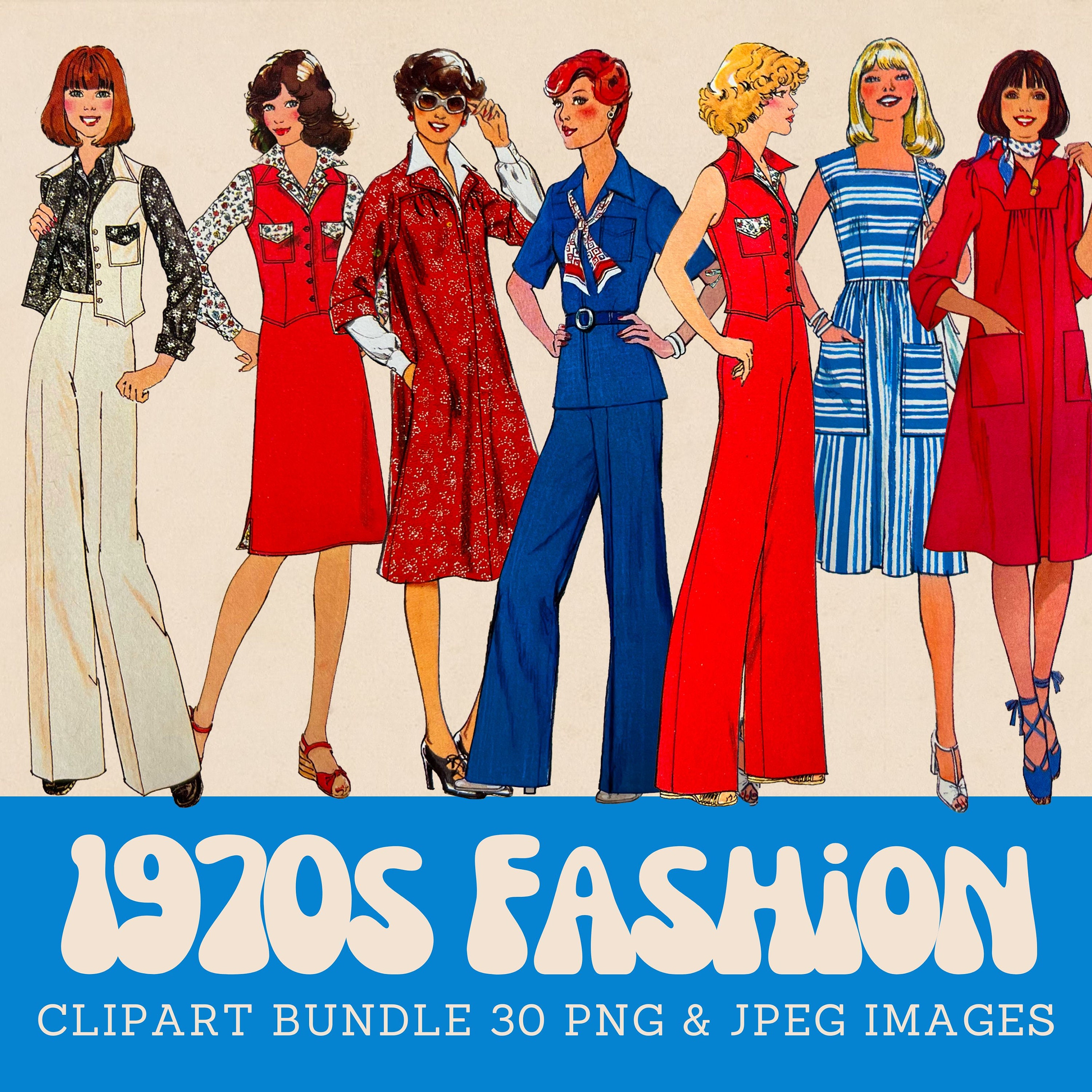 1970s Clipart Women's Fashion Clipart Bundle Groovy 70s Retro Fashion ...