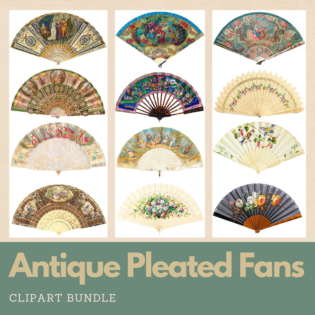 Pleated Painted Fan Junk Journal Clipart Bundle Antique Fan PNG Junk ...