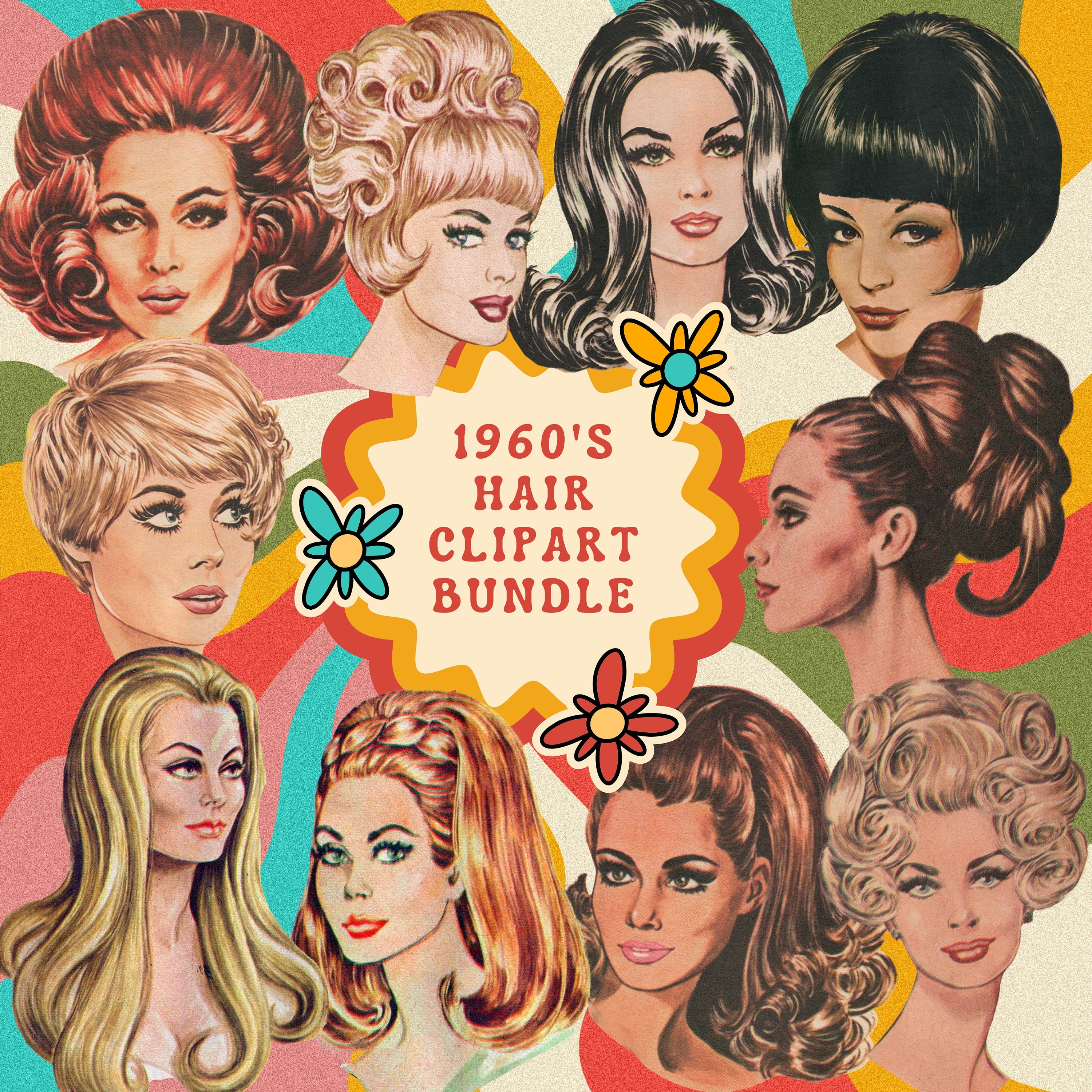Retro Hairstyle Clipart Bundle Digital Download 1960s Hair Png - Etsy