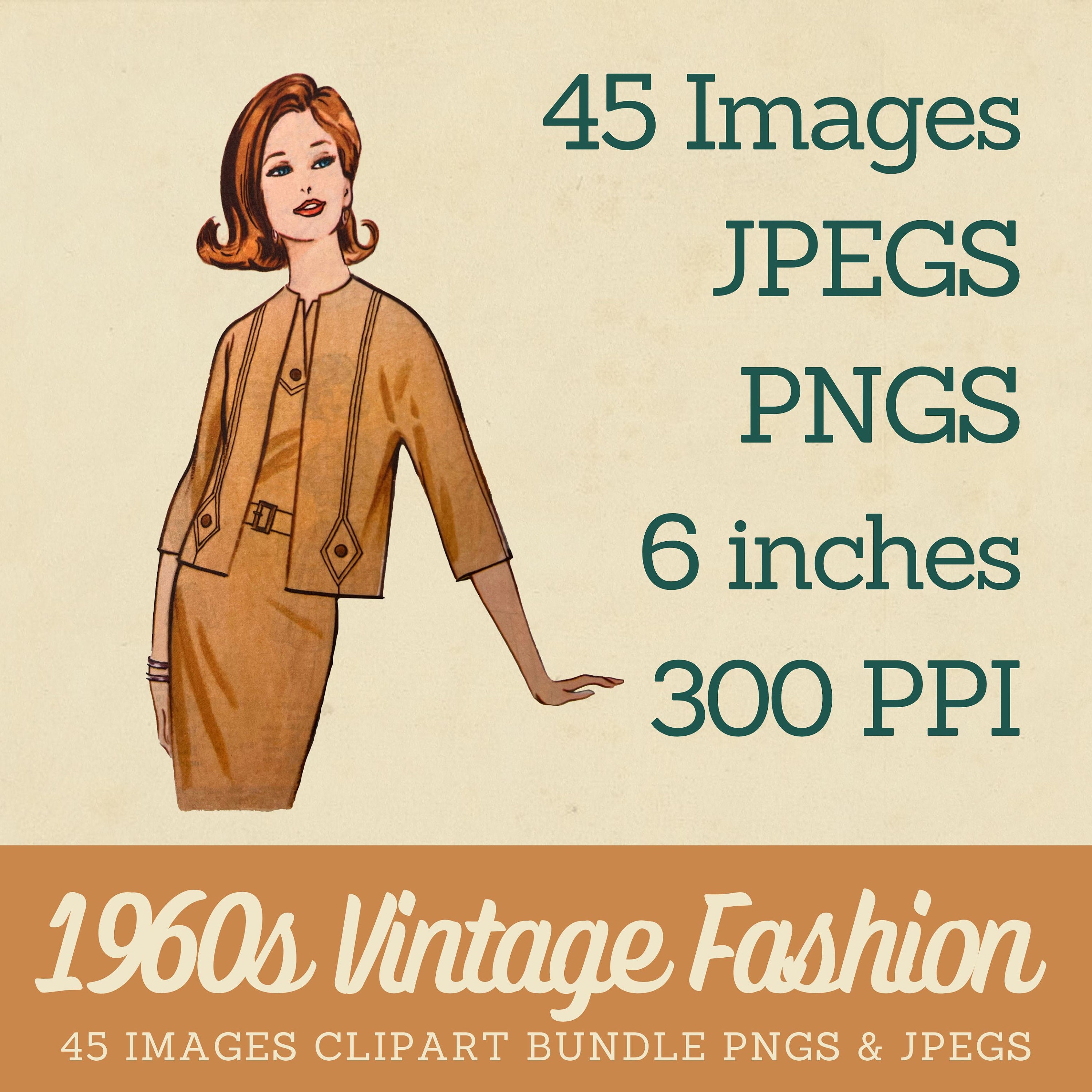 1960s Fashion Clipart Bundle, Midcentury Women's Fashion, 1960s Vintage ...