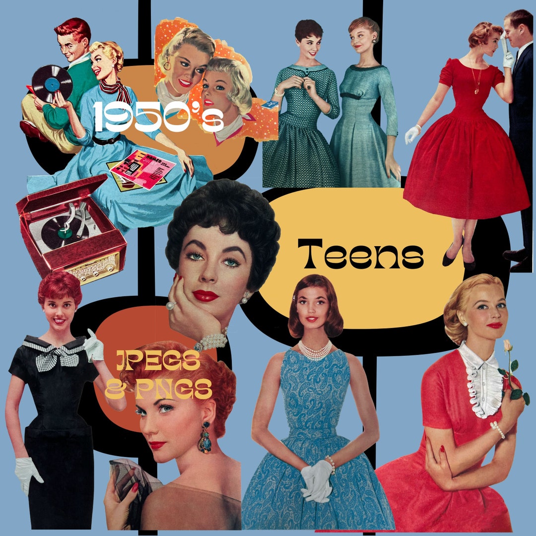 Midcentury Clipart 1950s Fashion Clip Art 1950s Teenagers Png 50s Junk ...
