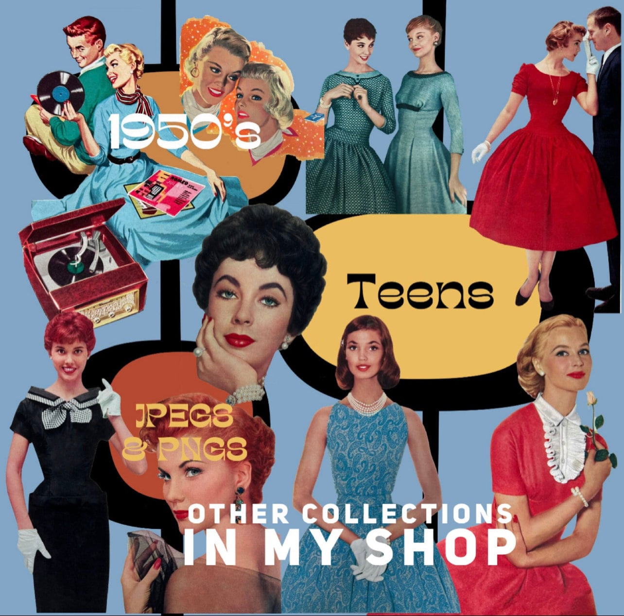 1950s Fashion Clipart Bundle: Vintage Dresses (digital Images) - Etsy