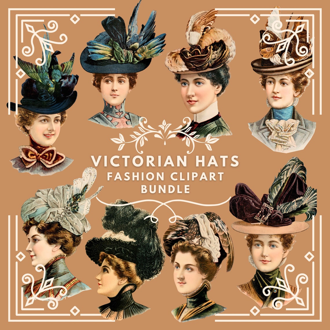 Victorian Womens Hats Clipart Bundle 1890s Millinery Digital Download