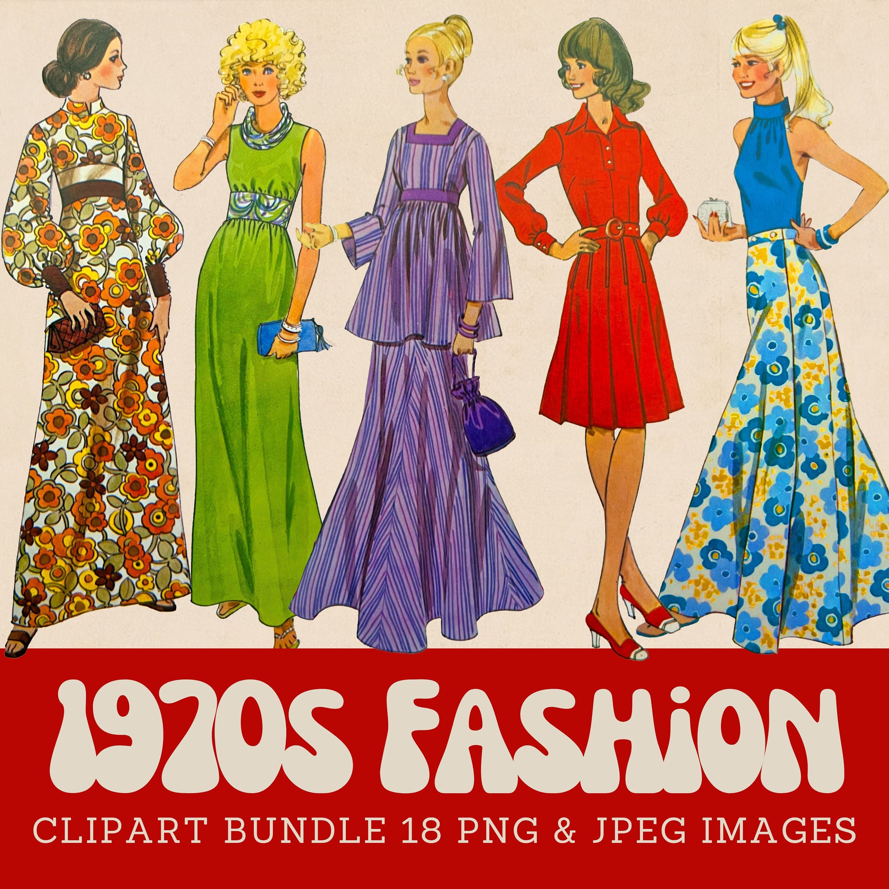 1970s Clipart Women's Fashion Clipart Bundle Groovy 70s Retro Fashion Clipart - Etsy