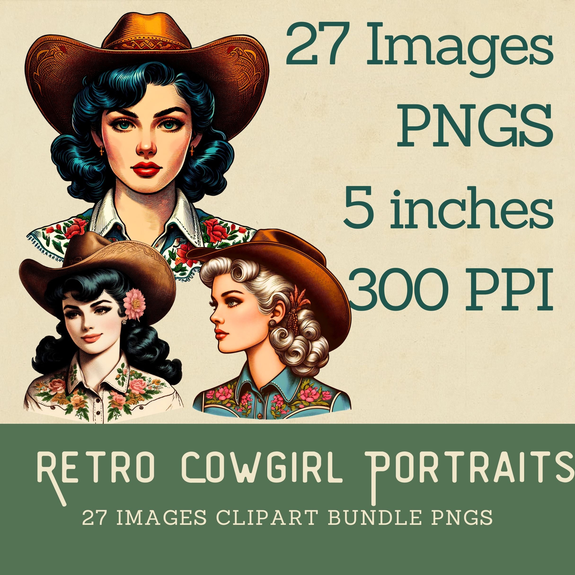 Retro Cowgirl Clip Art Bundle Cowgirl Vintage Cowgirls Country Western ...