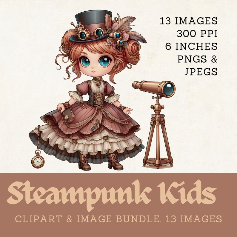 Steampunk Kids Clip Art Bundle Digital Download Cute Steampunk Girls ...