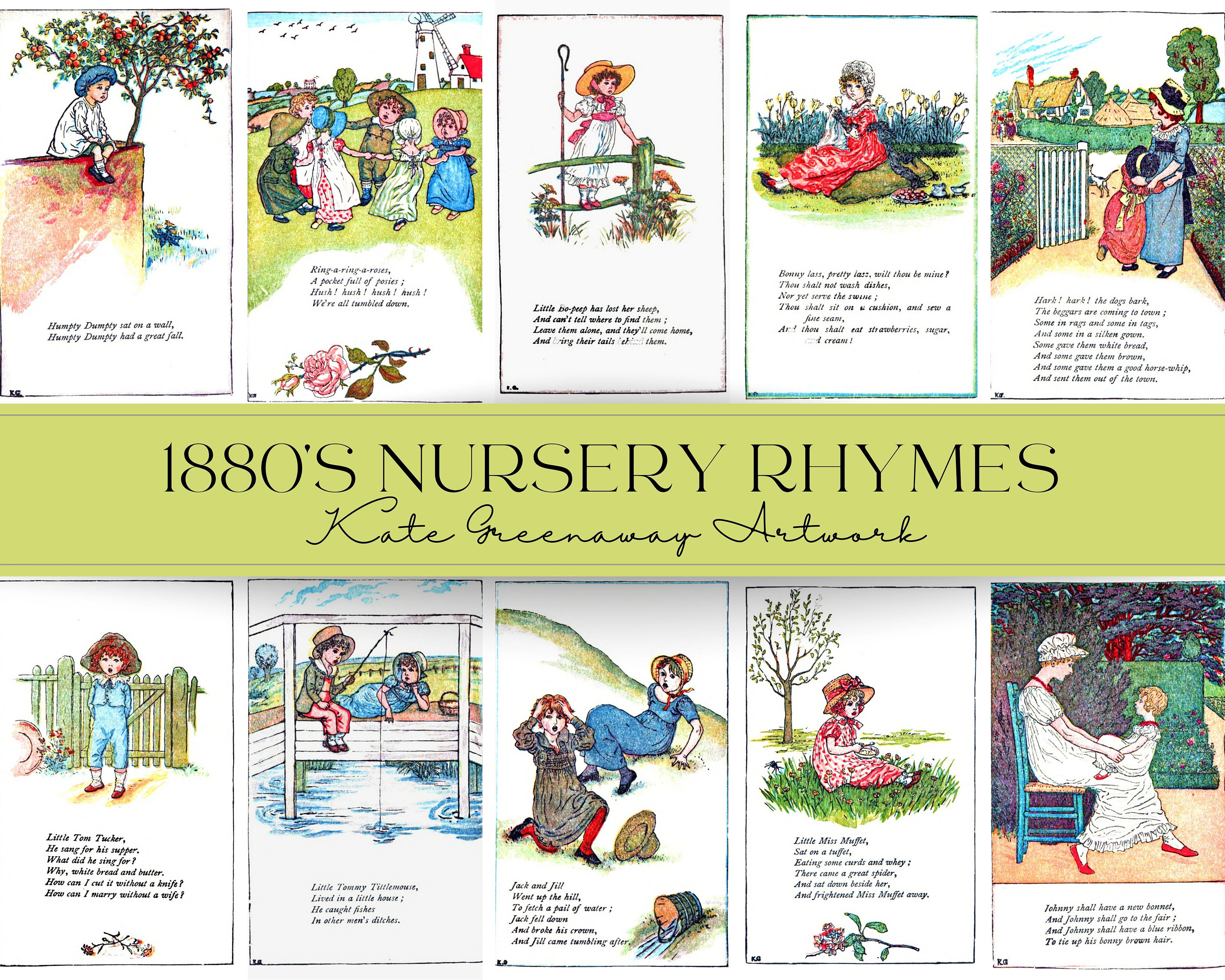 Nursery Rhyme Clip Art Bundle Kate Greenaway Nursery Rhymes Vintage ...