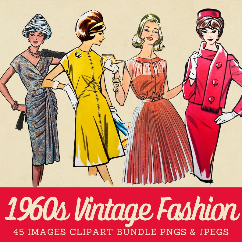 1960s Fashion Clipart Bundle: Mid-century Women's Ephemera (digital ...