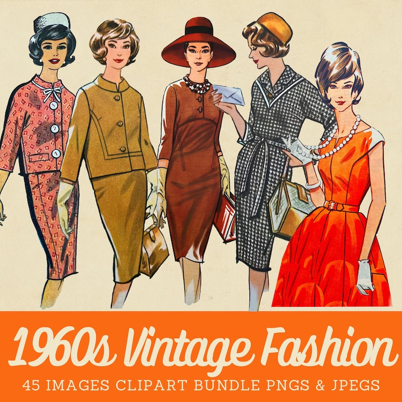 1960s Fashion Clipart Bundle: Mid-century Women's Ephemera (digital ...
