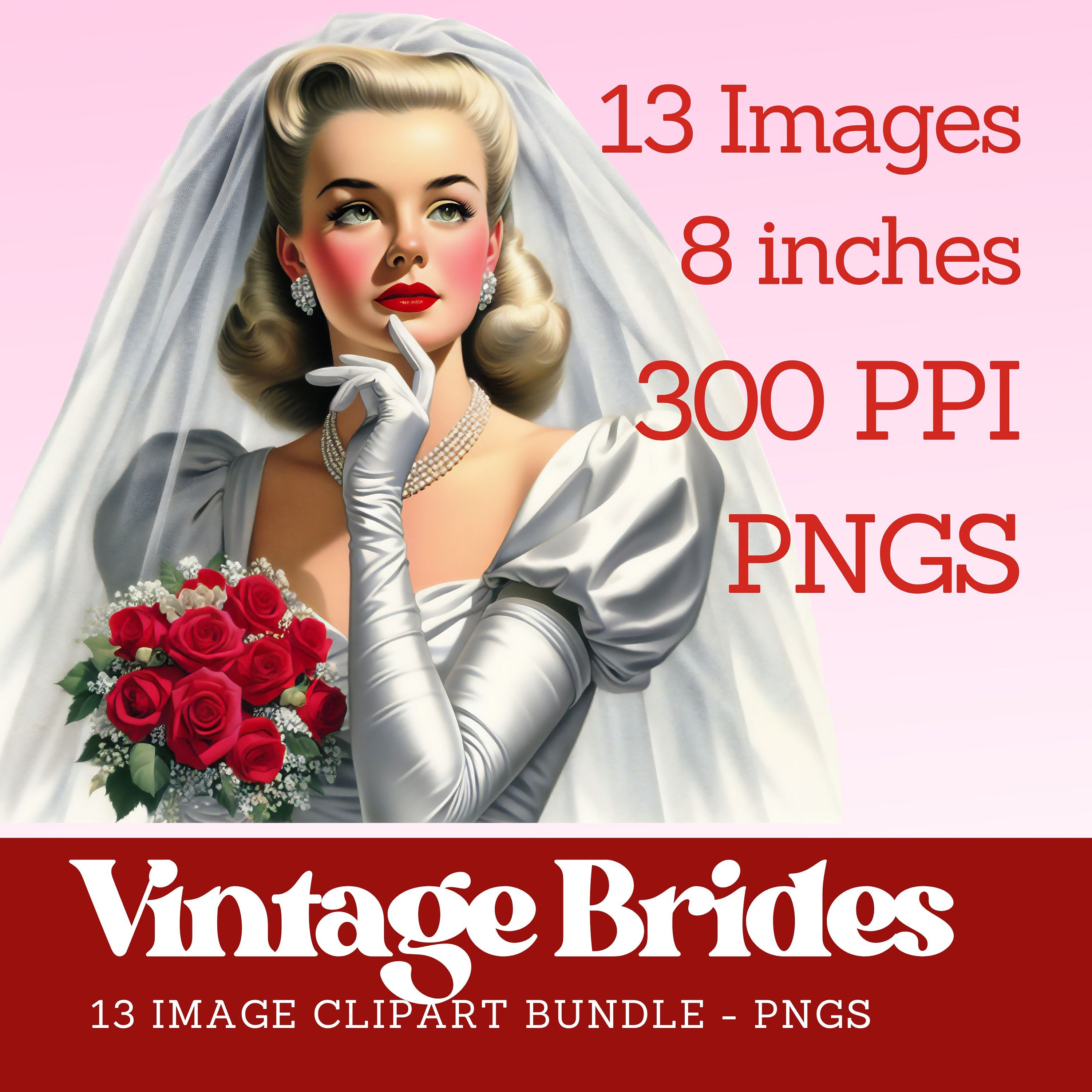 Vintage Brides Clipart Bundle Retro Wedding 1950s Bride Digital Image ...