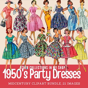 1950s Women's Fashion Clipart Bundle PNGS Vintage 50s Fussy Cut Digital ...