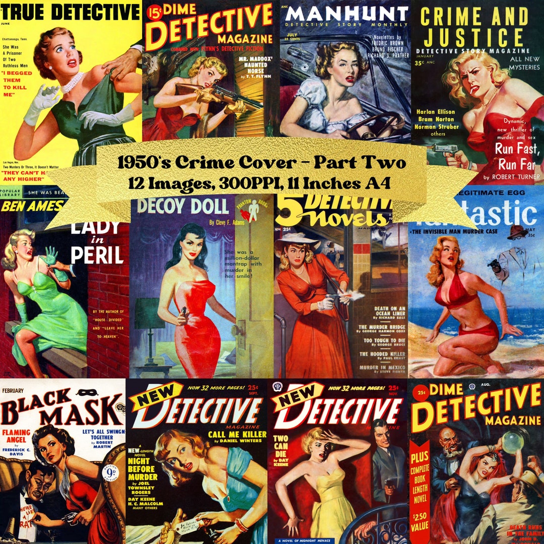 Pulp Fiction Crime Women Wall Art Bundle 1950s Women Vintage Crime Book 0642