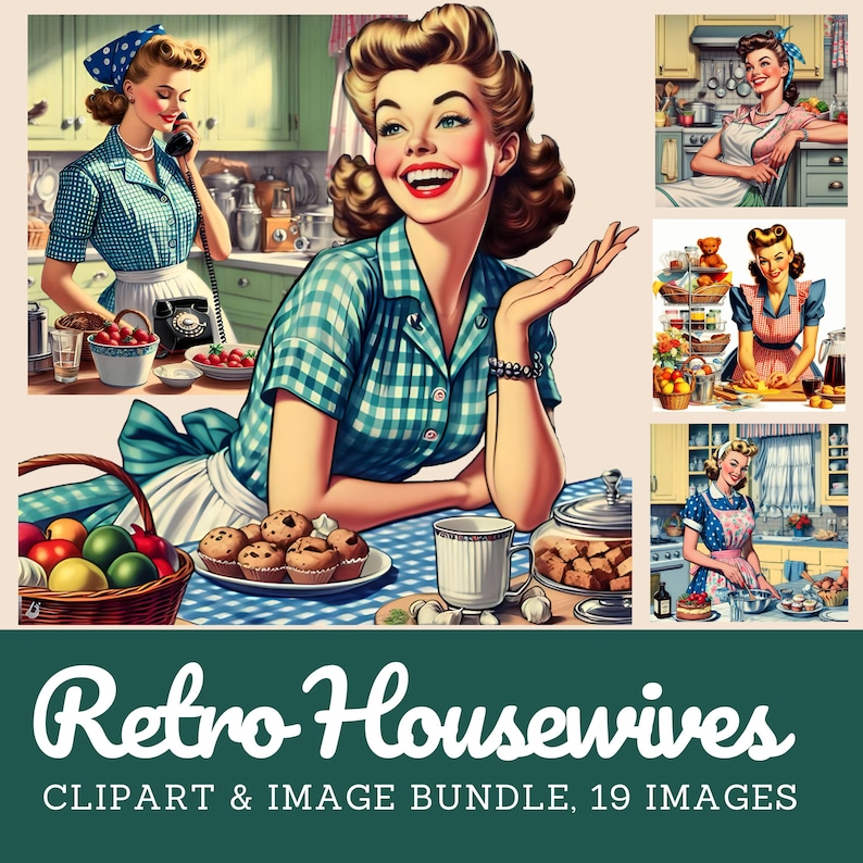 Retro Housewife Clipart Bundle: 1950s Style PNG Images (digital ...