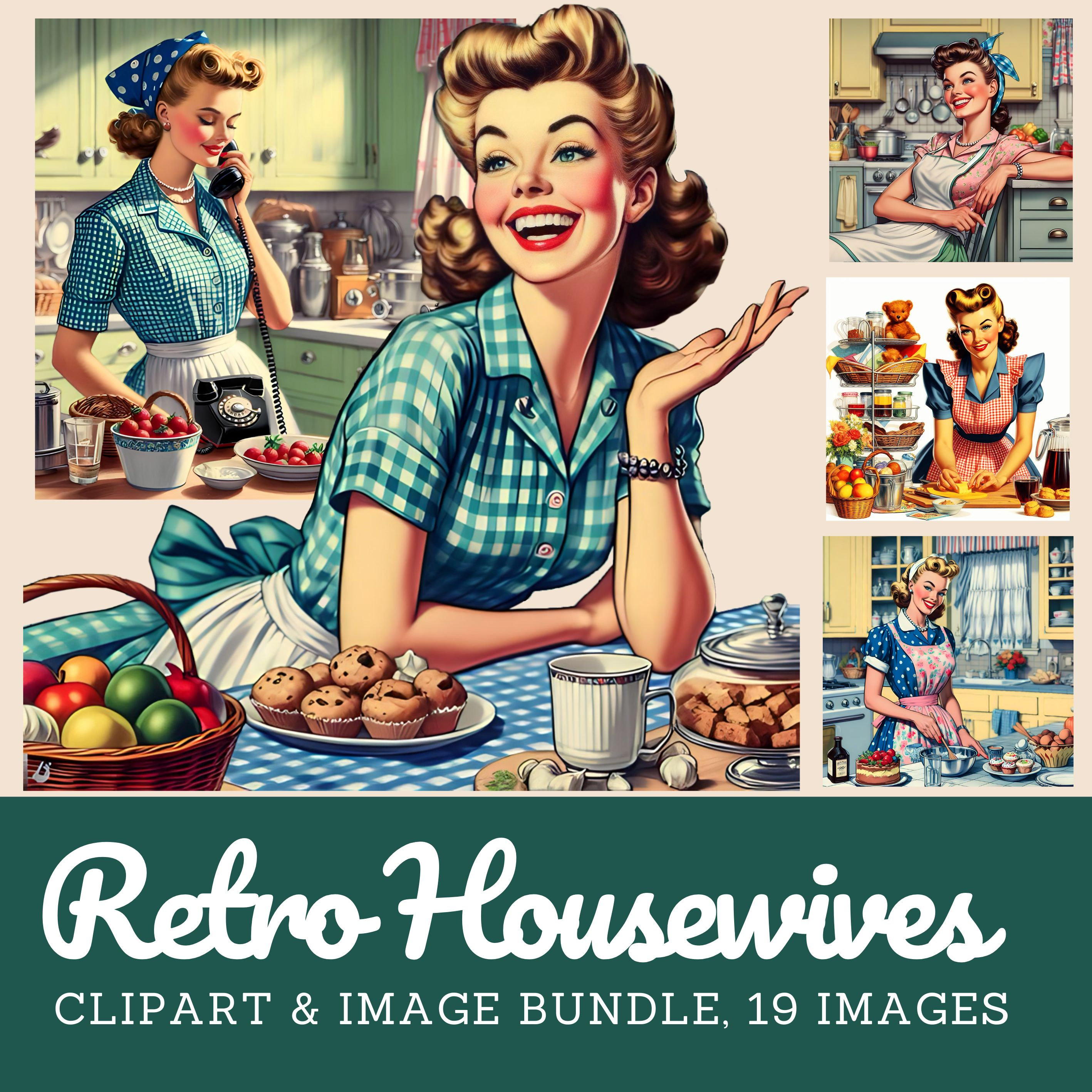 Retro Housewives In The Kitchen Clipart Bundle Vintage Wife Png 1950s