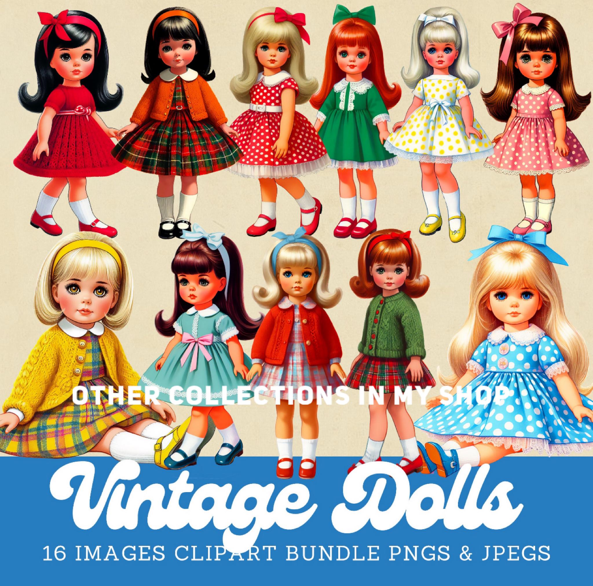 Retro Doll Clipart Bundle Vintage 1960s Dolls Digital Images Commercial ...