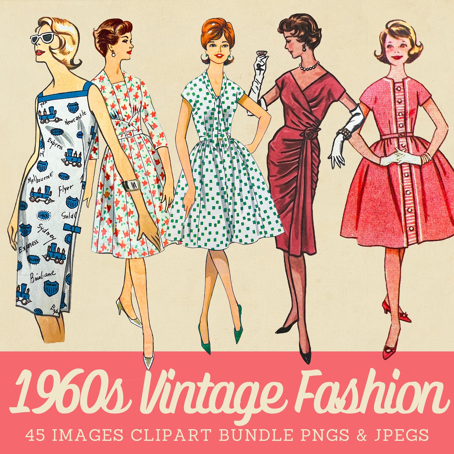 1960s Fashion Clipart Bundle: Mid-century Women's Ephemera (digital ...
