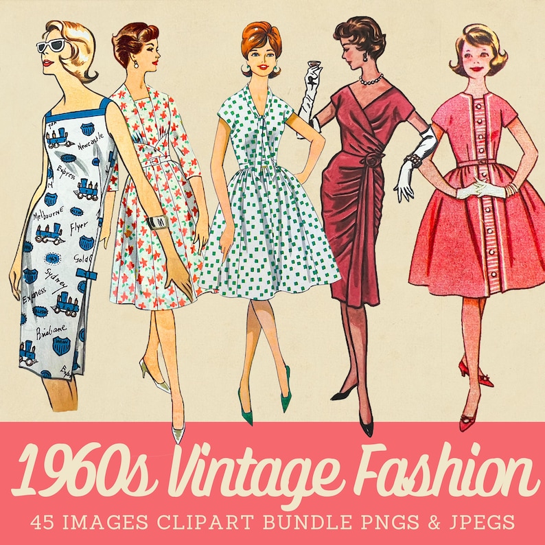 1960s Fashion Clipart Bundle: Mid-century Women's Ephemera (digital ...