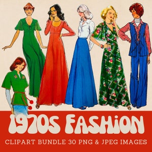 1970s Clipart Women's Fashion Clipart Bundle Groovy 70s Retro Fashion ...