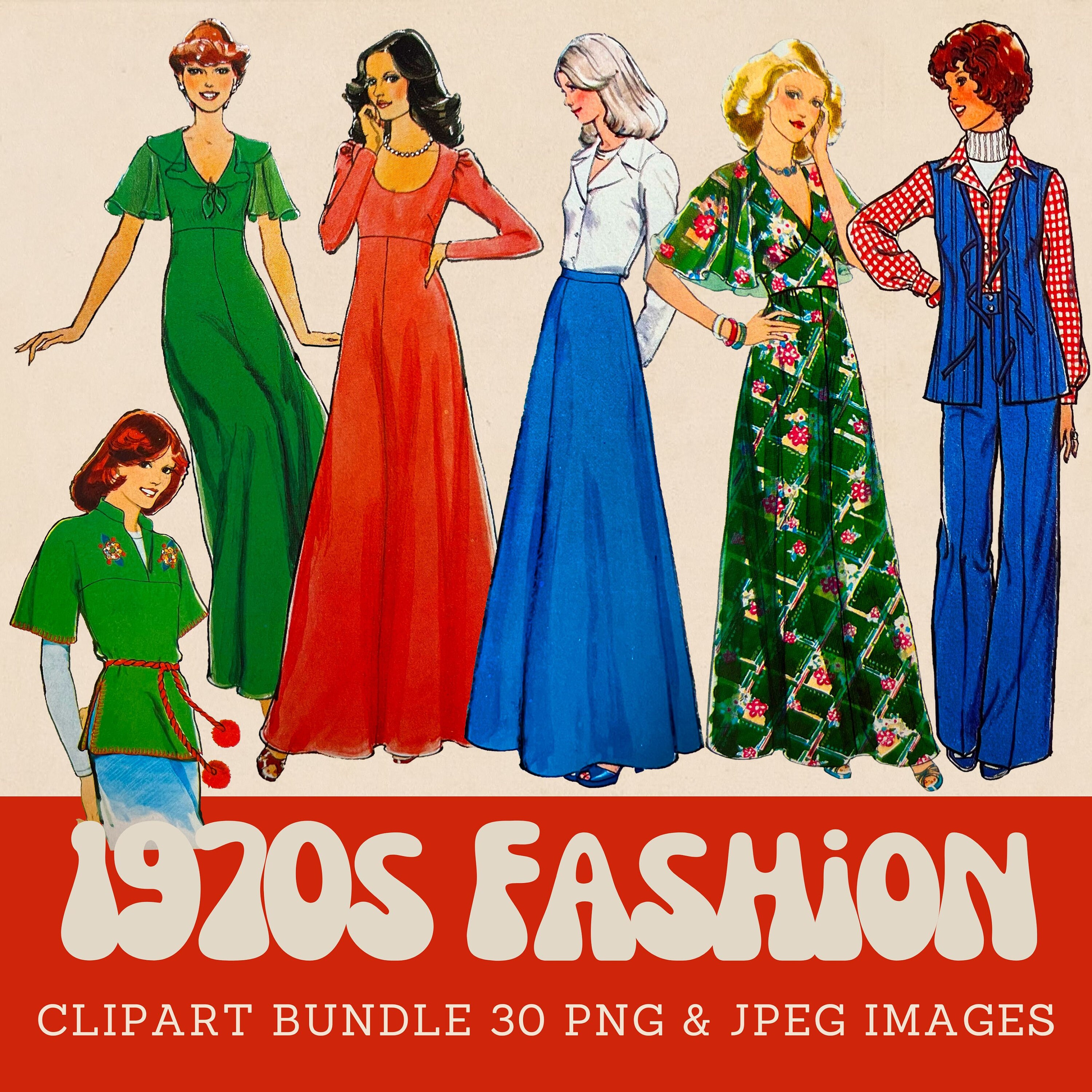 1970s Clipart Women's Fashion Clipart Bundle Groovy 70s Retro Fashion Clipart - Etsy