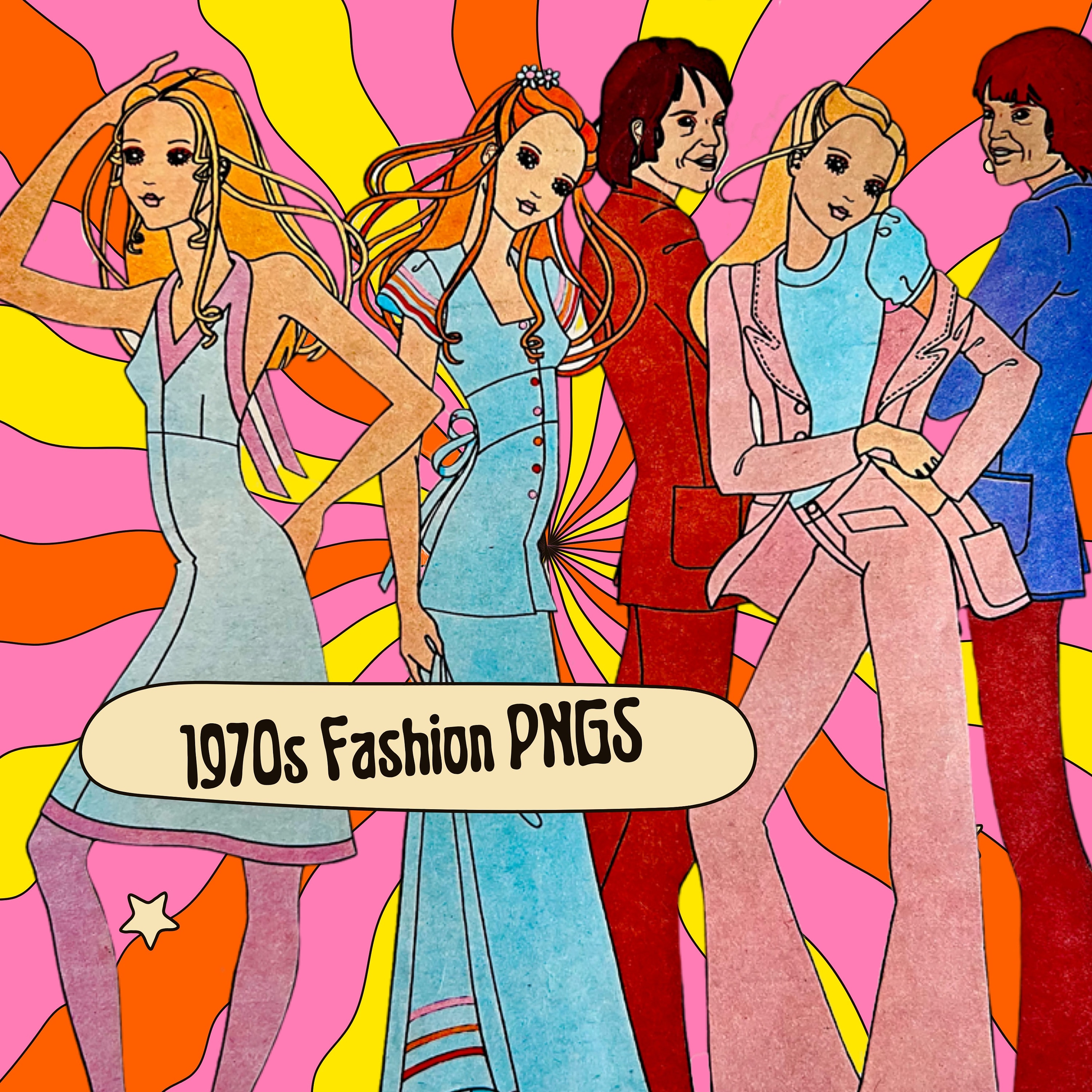1970s Clipart Bundle Groovy 70s Teens PNG Vintage Teenagers, 60% OFF