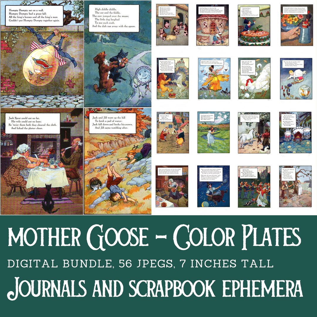 Mother Goose Nursery Rhyme Clip Art Bundle Vintage Mother Goose Book ...