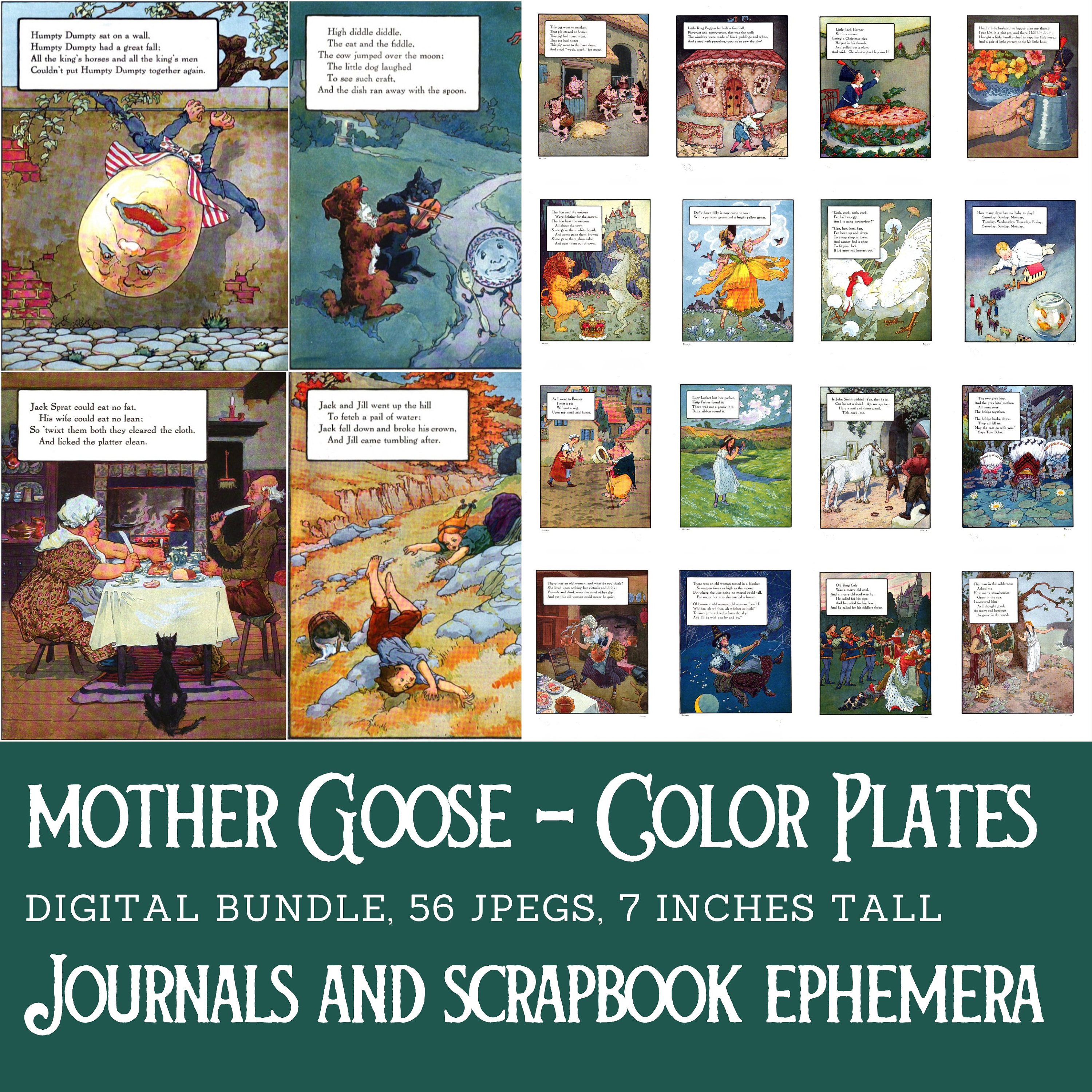 Mother Goose Nursery Rhyme Clip Art Bundle Vintage Mother Goose Book ...