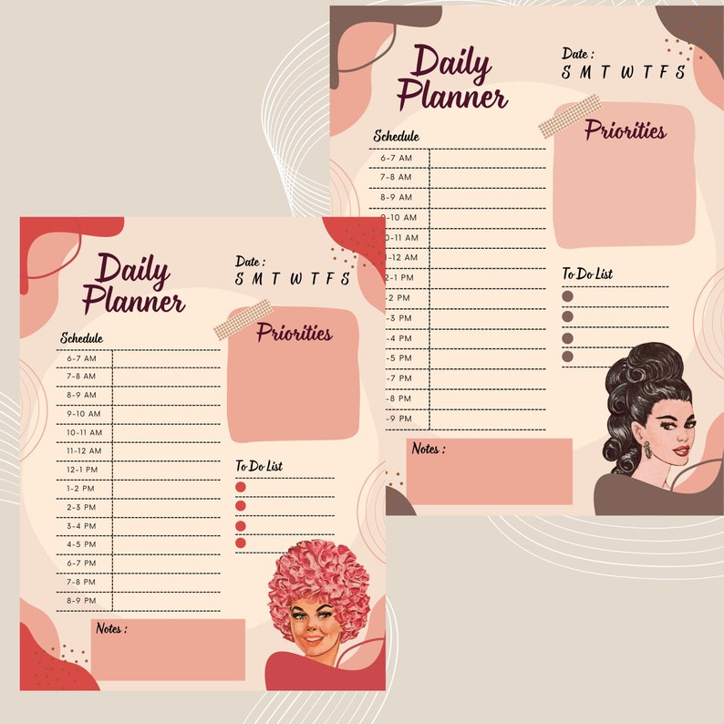 Retro Daily Planner 14 Pages 1960s Style Retro to Do List Retro Hair ...