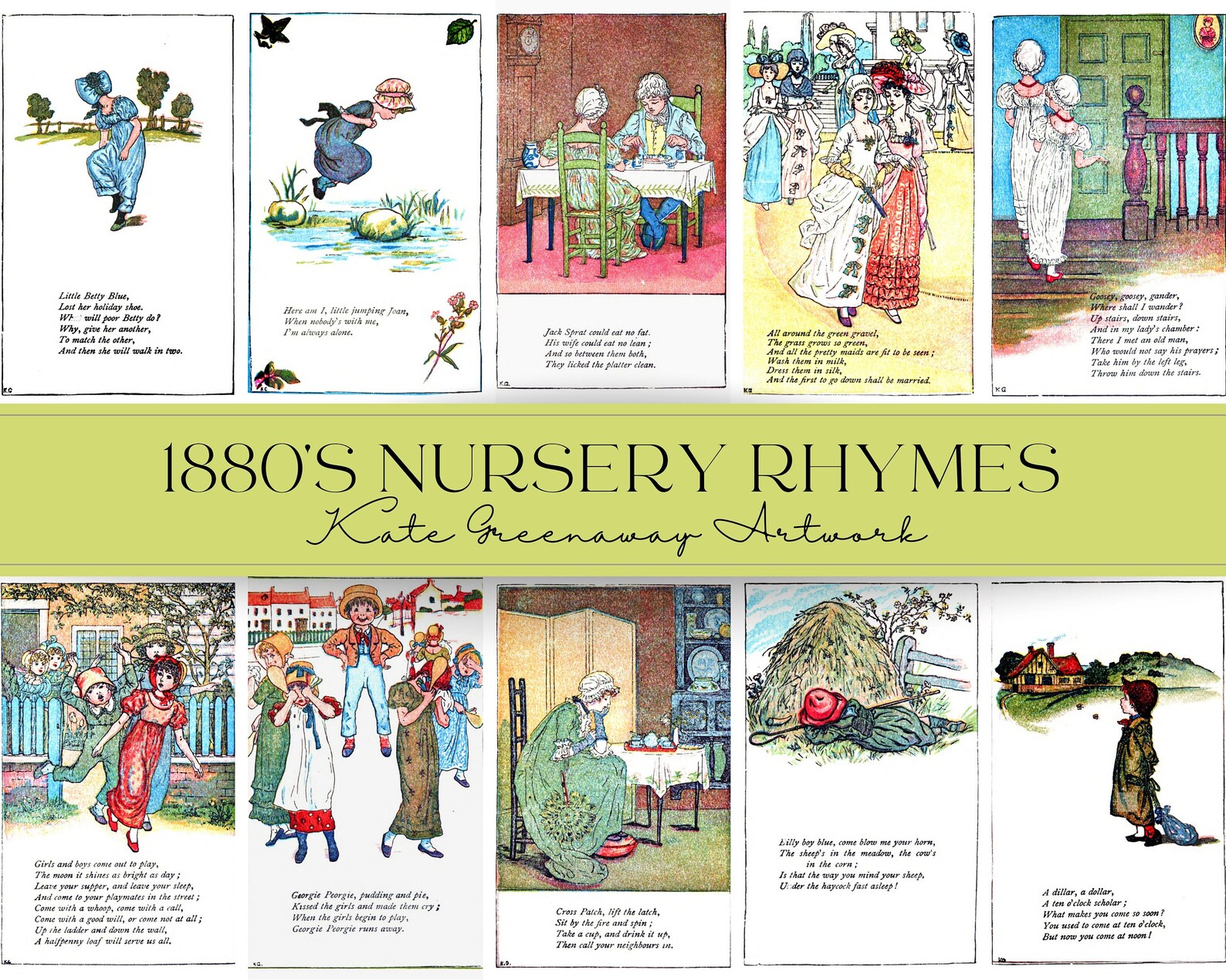 Nursery Rhyme Clip Art Bundle Kate Greenaway Nursery Rhymes Vintage ...