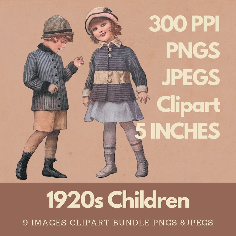 Vintage 1920s Kids Clipart Bundle: Retro Children Digital Images (PNG ...