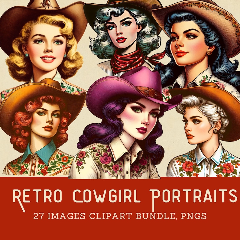 Retro Cowgirl Clip Art Bundle Cowgirl Vintage Cowgirls Country Western ...