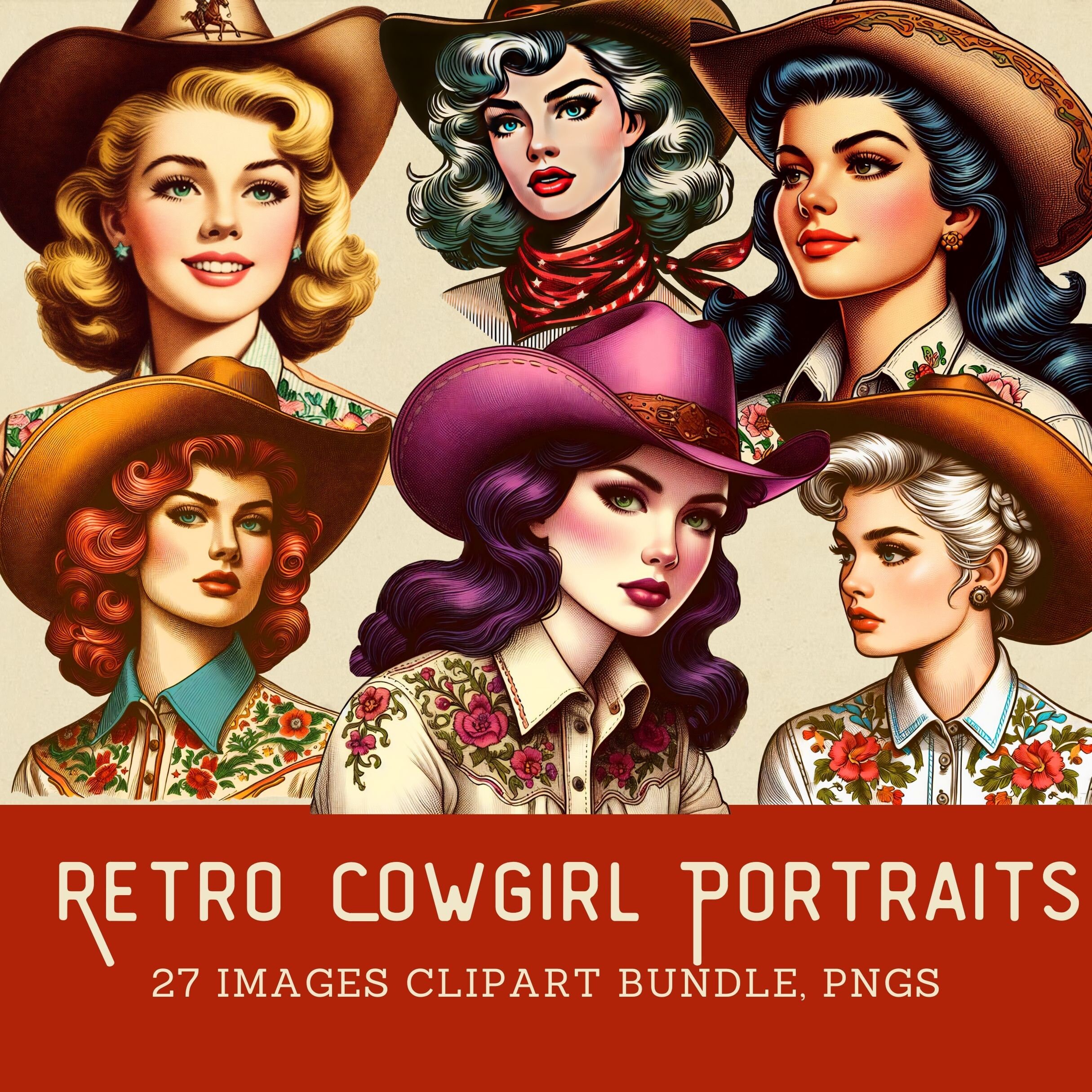 Retro Cowgirl Clip Art Bundle Cowgirl Vintage Cowgirls Country Western ...