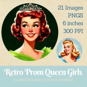 Retro Prom Queen Clipart Bundle Vintage 1950s Princess Digital Image ...