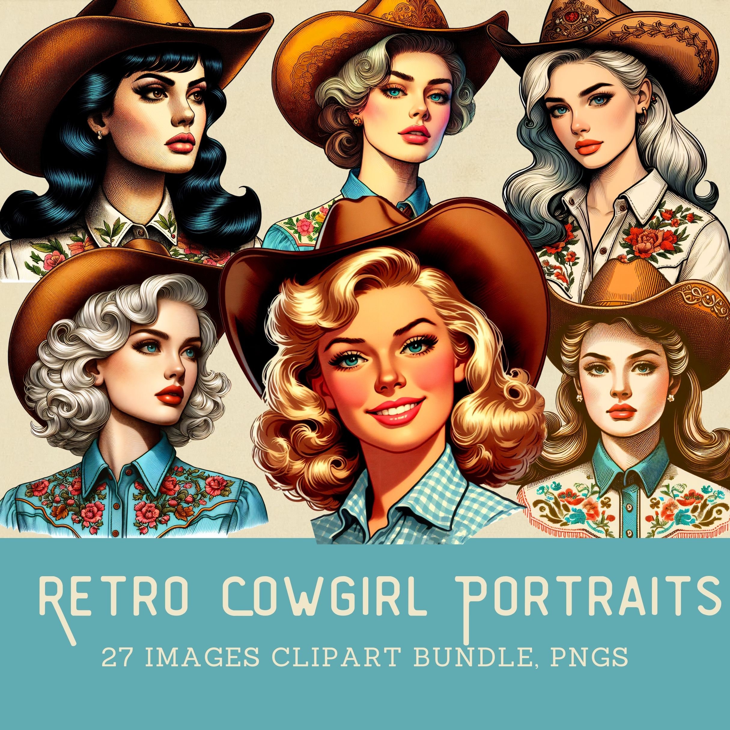 Retro Cowgirl Clip Art Bundle Cowgirl Vintage Cowgirls Country Western ...