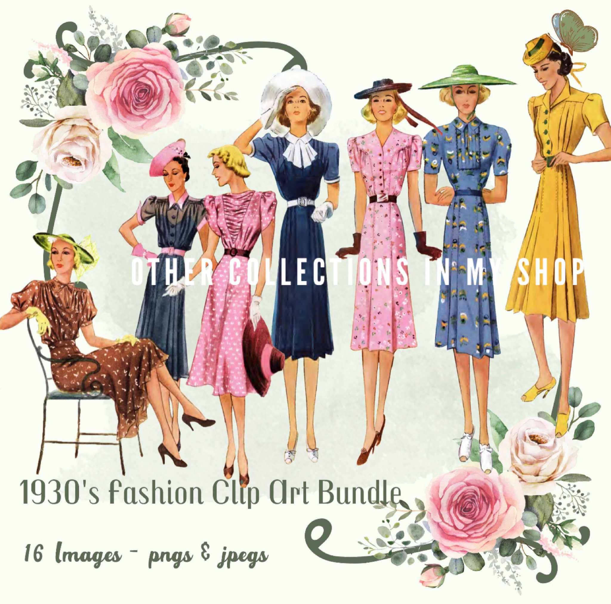 1970s Clipart Women's Fashion Clipart Bundle Groovy 70s Retro Fashion ...