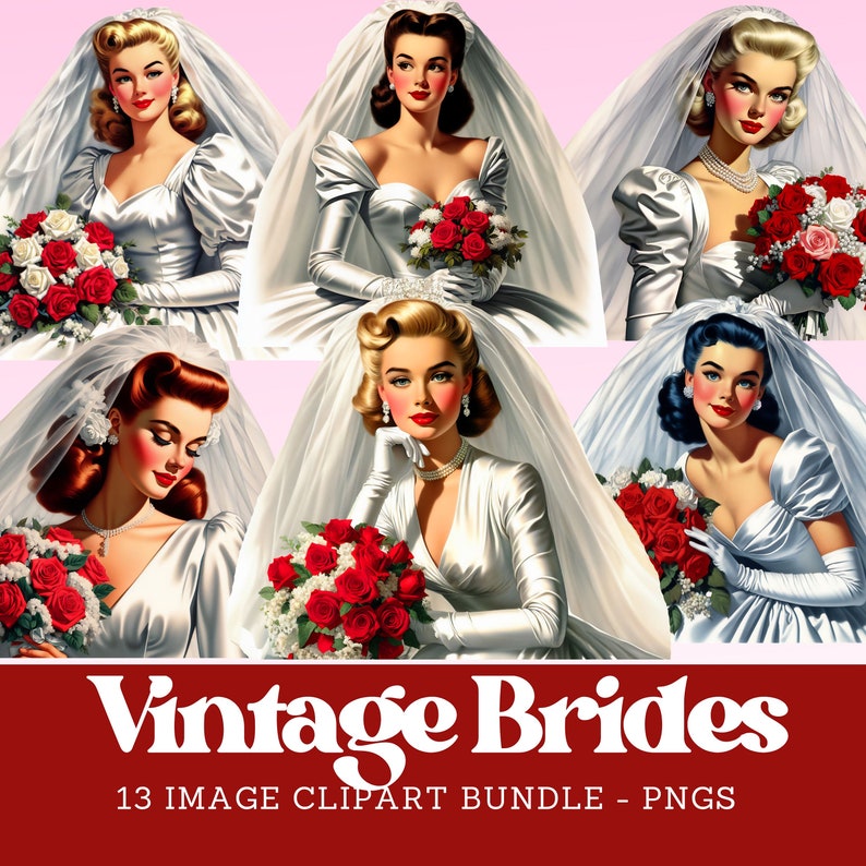 Vintage Brides Clipart Bundle Retro Wedding 1950s Bride Digital Image ...