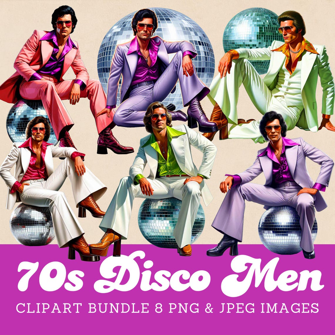 70s Disco Men Clip Art Bundle: Retro Dancers (PNG & JPEG) - Etsy