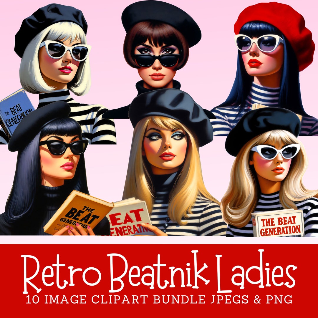 Retro Beatnik Ladies Clipart Bundle Vintage 1960s Women Inspired by the ...