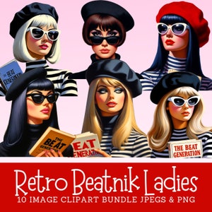 Retro Beatnik Ladies Clipart Bundle Vintage 1960s Women Inspired by the Beat Generation Digital ...
