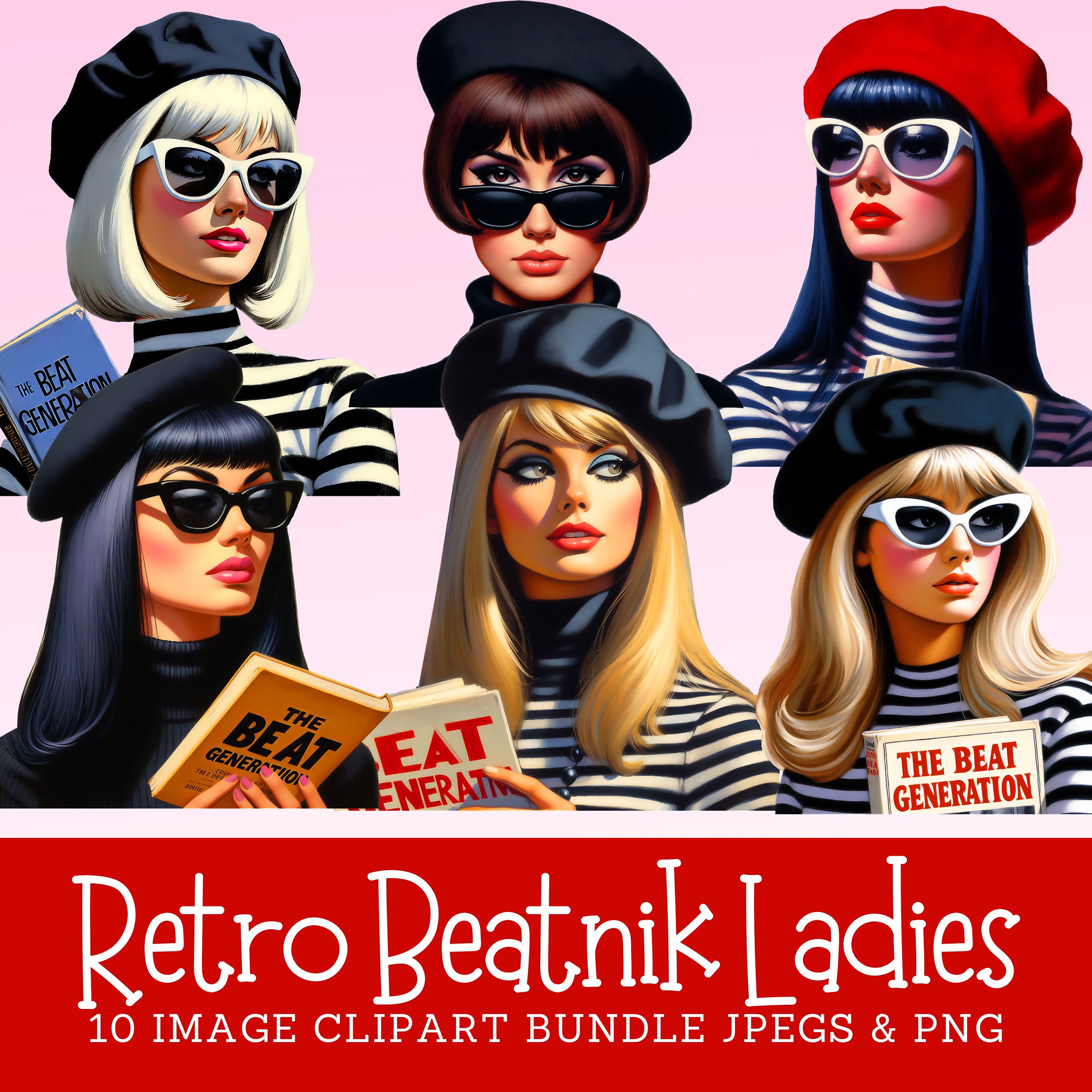 Retro Beatnik Ladies Clipart Bundle Vintage 1960s Women Inspired by the ...
