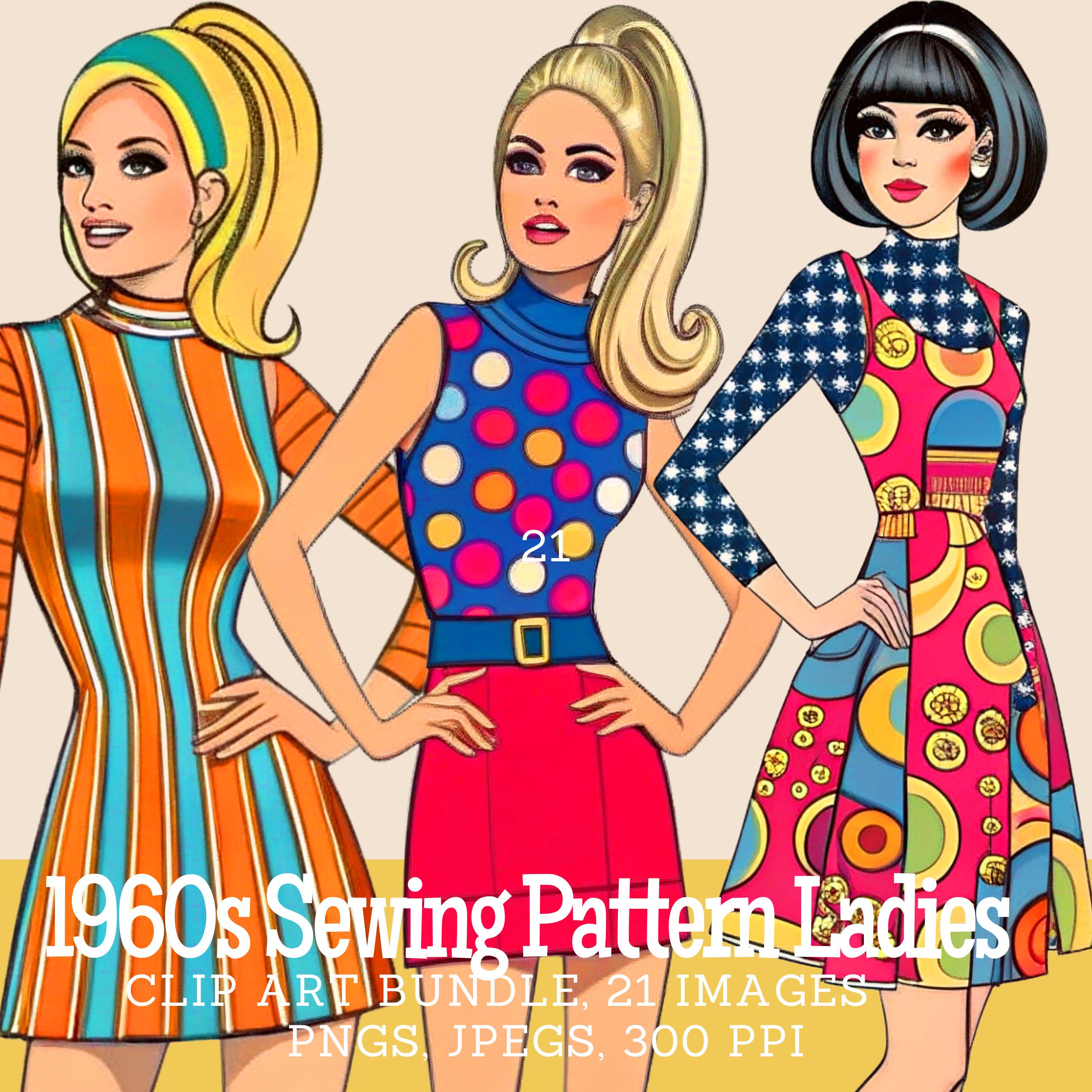 1960s Fashion Clipart Bundle: Midcentury Go-go Girls (digital Download ...