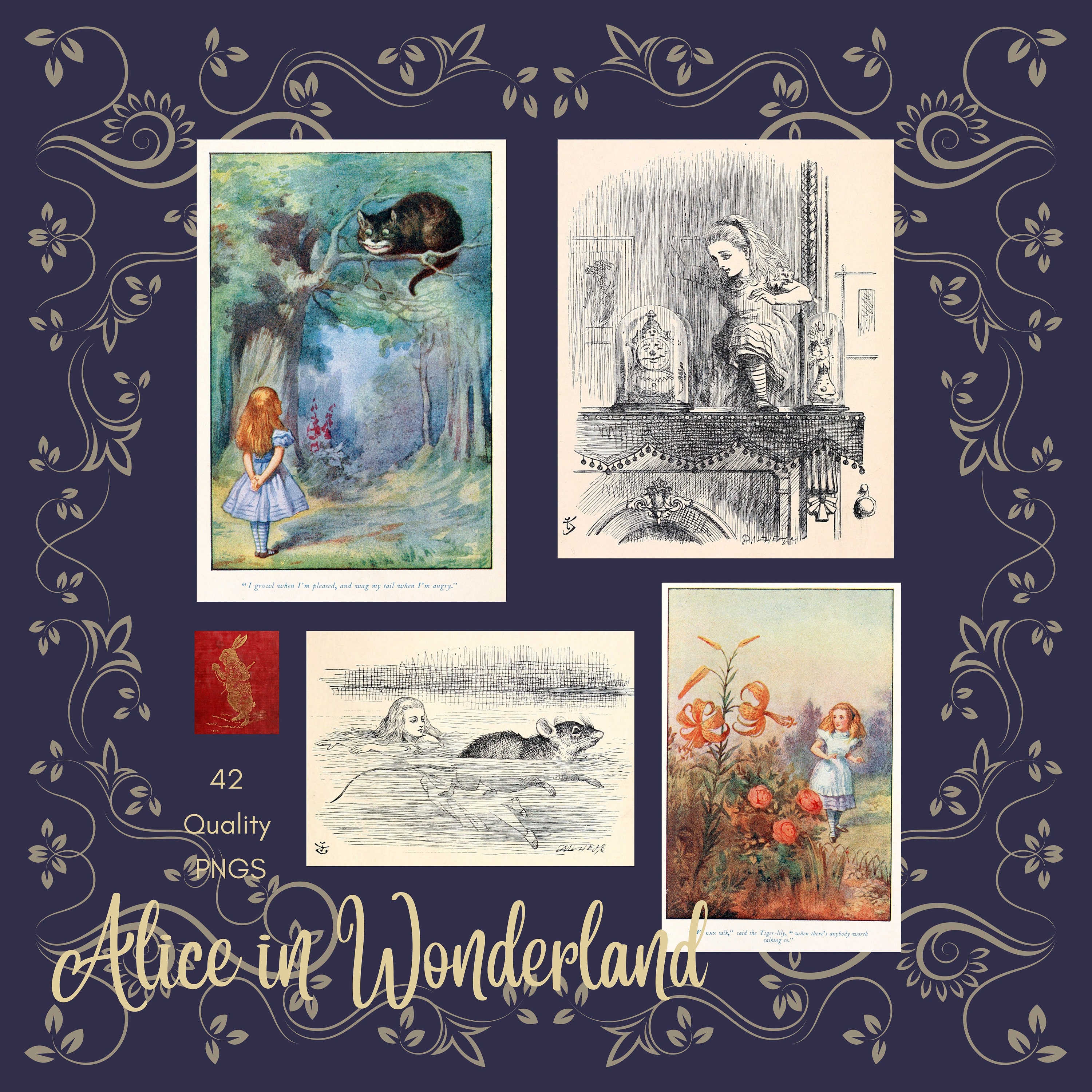 Alice in Wonderland Clipart Bundle: Vintage Ephemera Pngs (digital ...