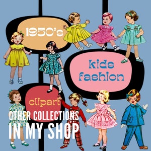 1950s Clipart Vintage Girls PNG Midcentury Fashion Clipart Bundle 1950s ...