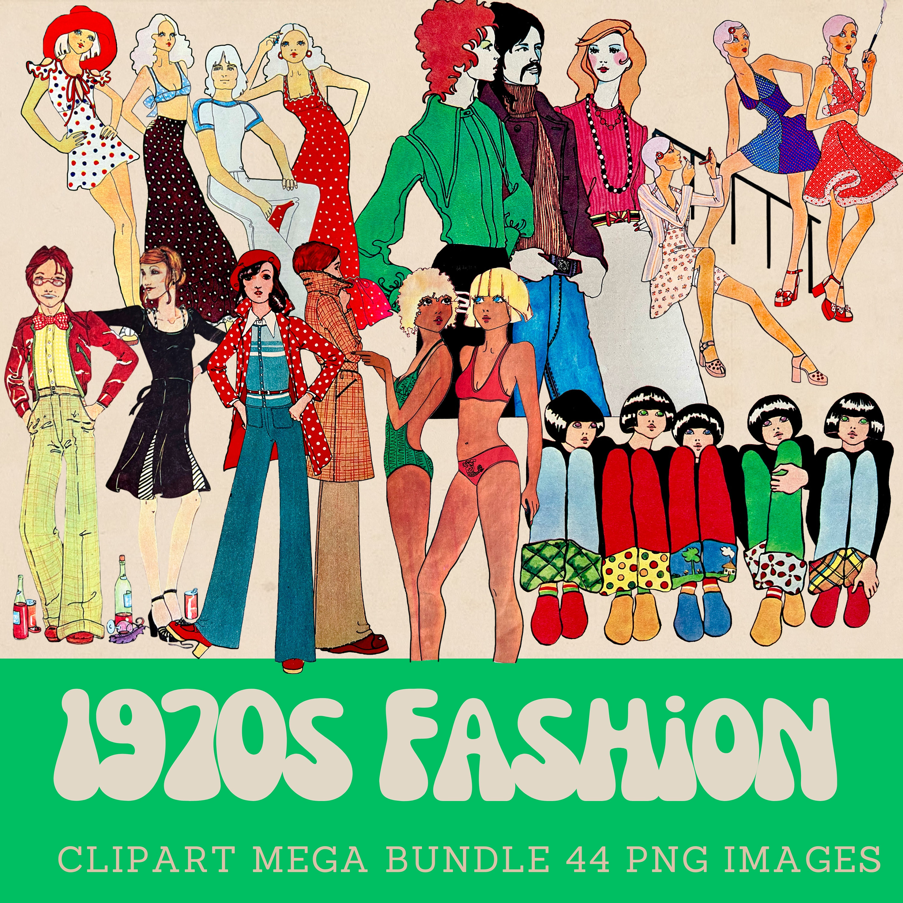 1970s Fashion Clipart Bundle Groovy 70s Teens 70s Vintage Clipart Mega Bundle - Etsy