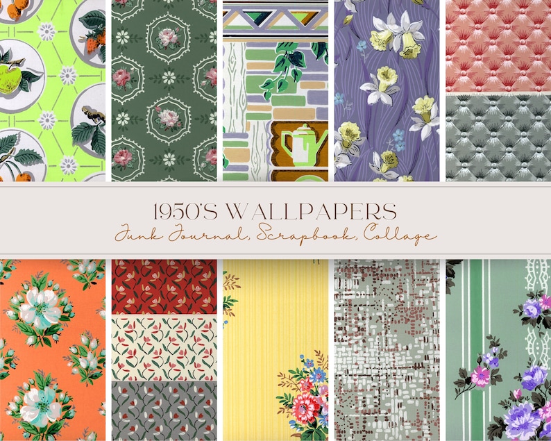 Midcentury Printable Digital Paper - Vintage 1950s Wallpaper Design ...