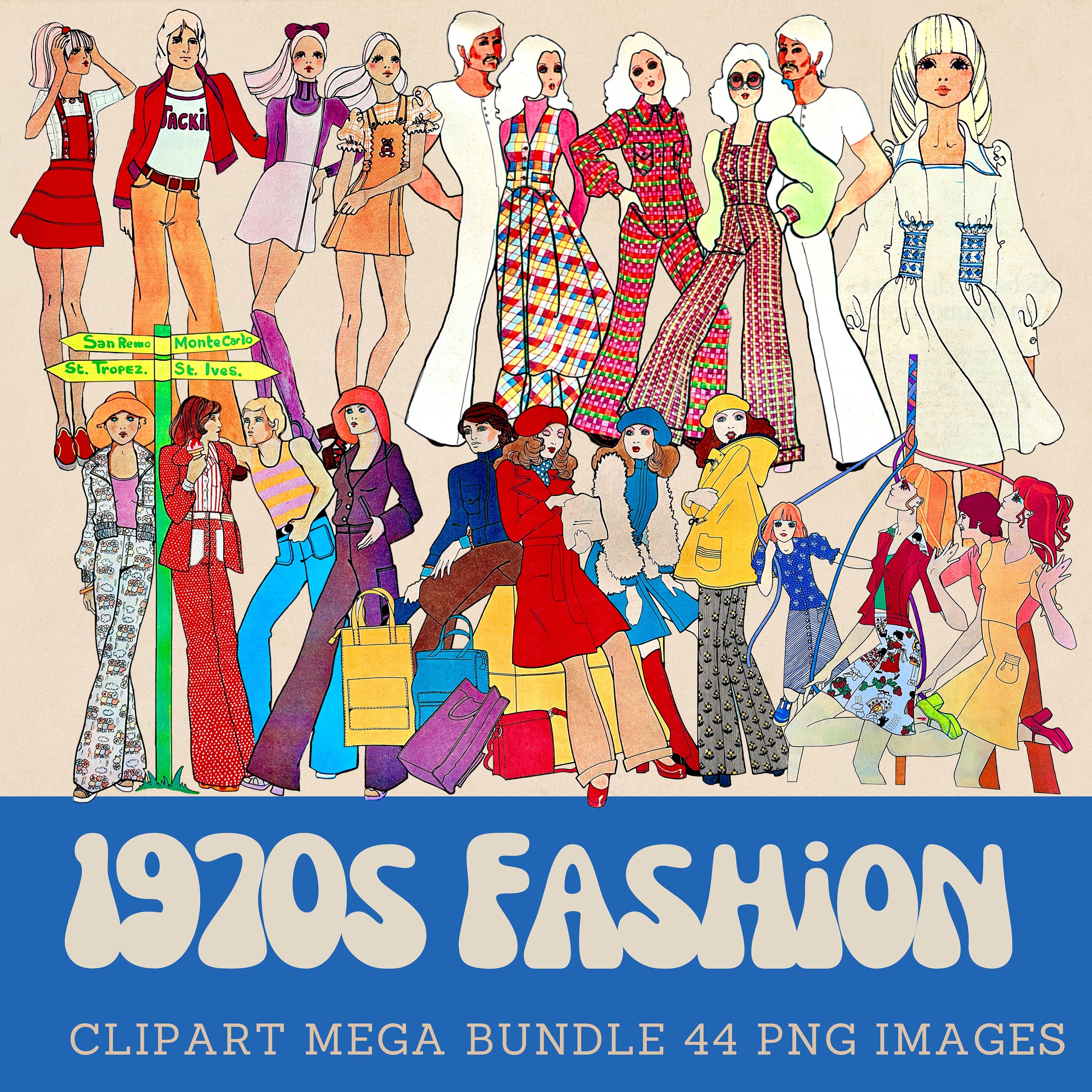 1970s Fashion Clipart Bundle Groovy 70s Teens 70s Vintage Clipart Mega Bundle - Etsy