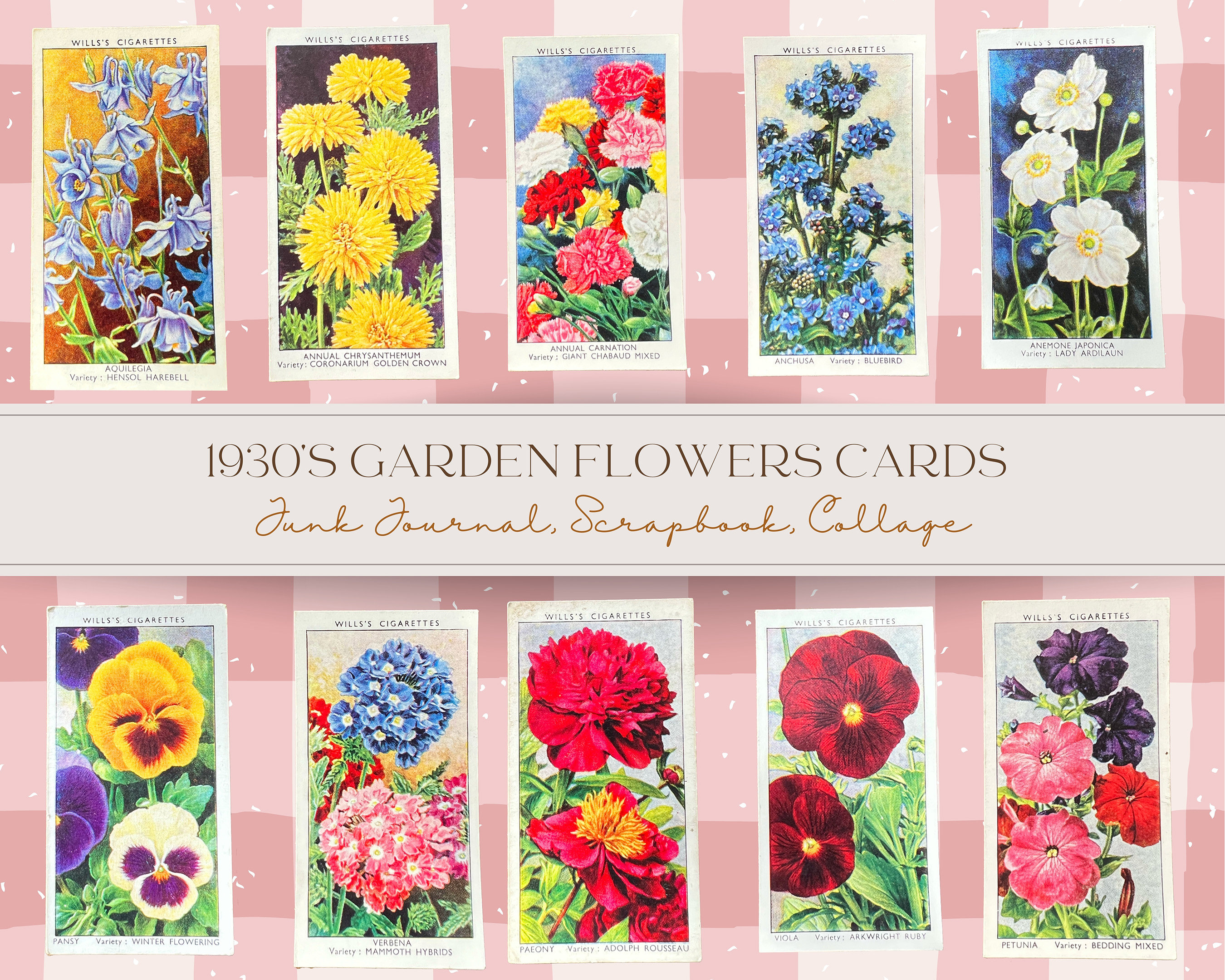 Vintage Flower Trading Cards Clipart: 1930s Ephemera (digital Download ...