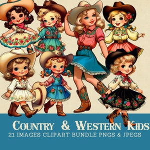 Country Western Kids Clipart Bundle, Cowgirls & Cowboys (digital ...
