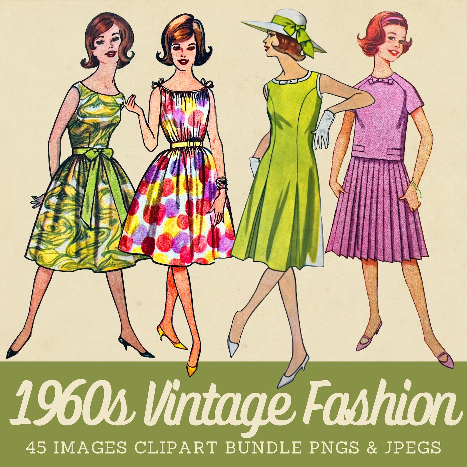 1960s Fashion Clipart Bundle: Mid-century Women's Ephemera (digital ...