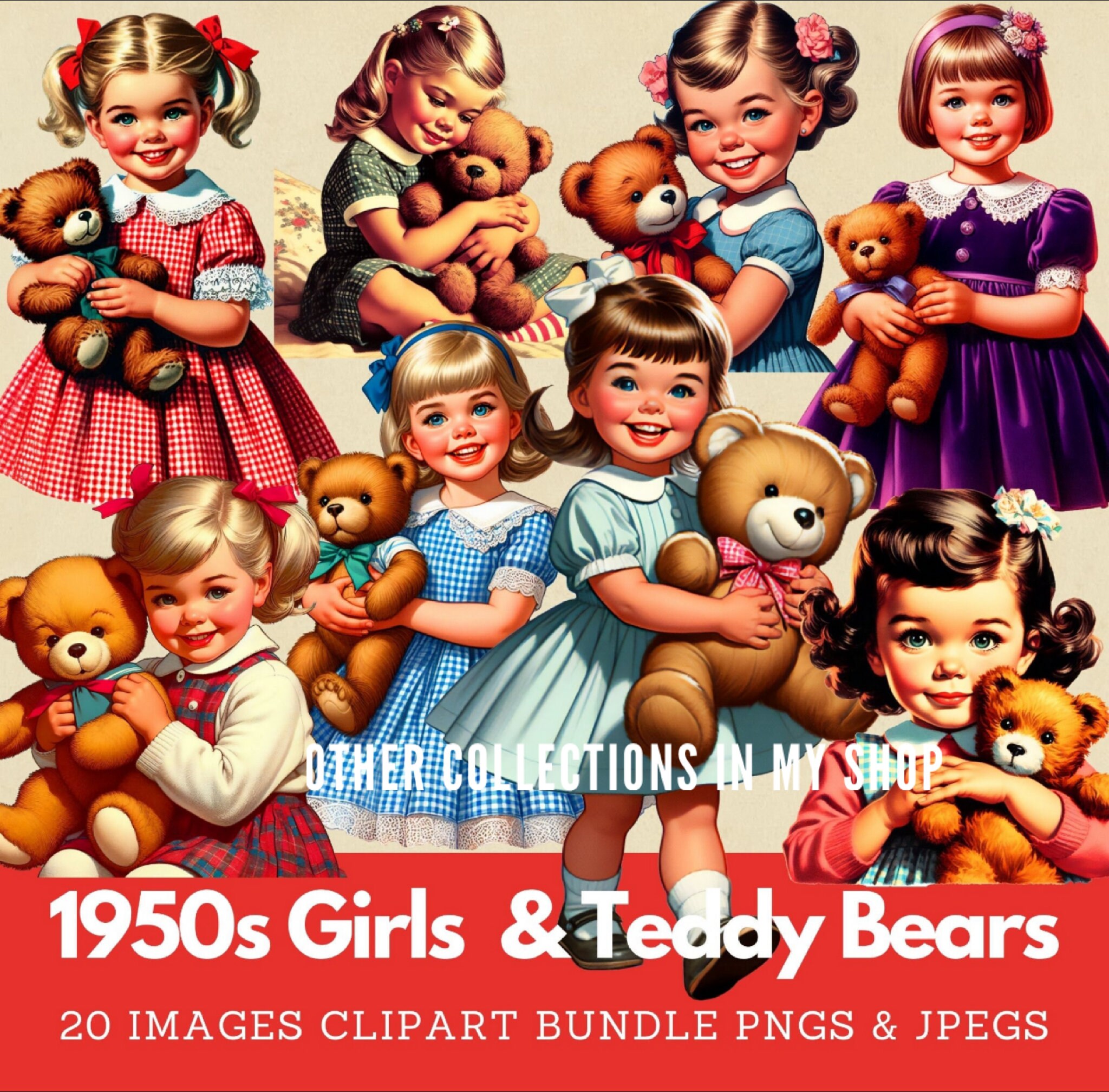 1950s Kids Clipart Bundle Vintage Kids Fussy Cuts 1950s Children ...